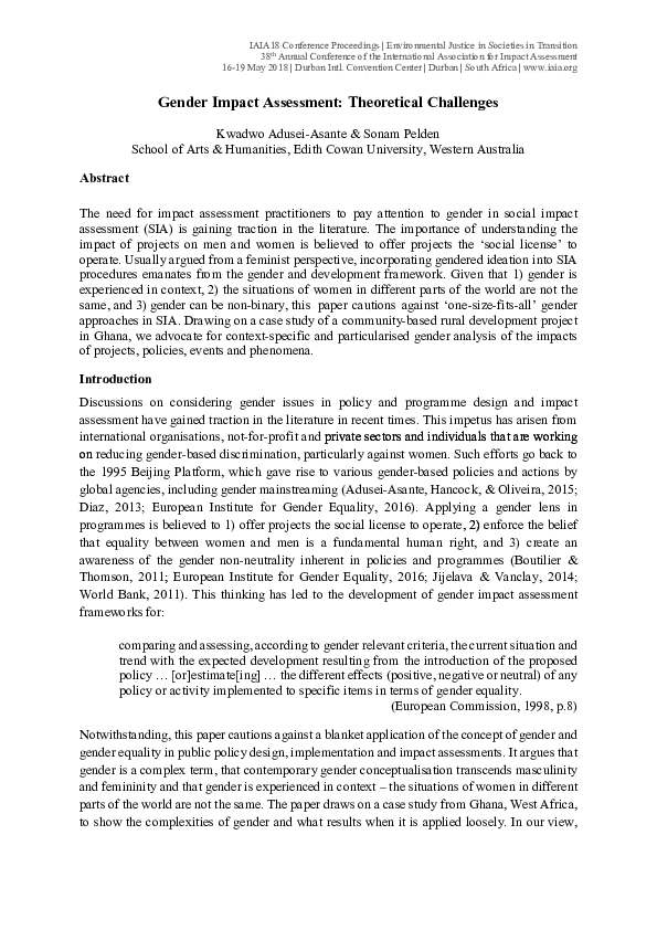 (PDF) Gender Impact Assessment: Theoretical Challenges