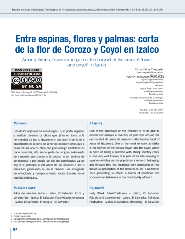 (PDF) Entre espinas, flores y palmas: corta de la flor de Corozo y ...