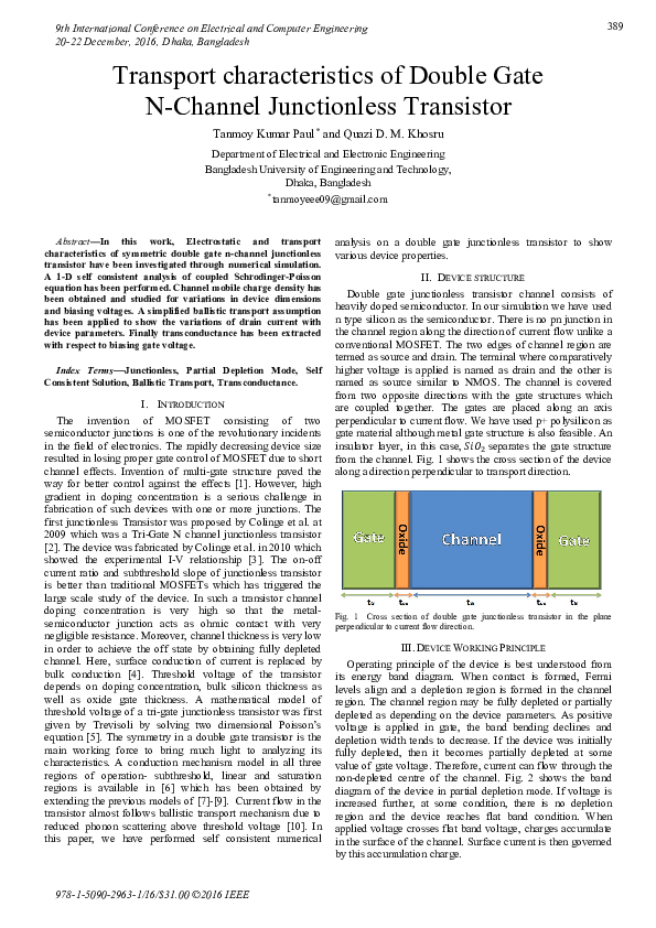 (PDF) Transport characteristics of Double Gate N-Channel Junctionless ...