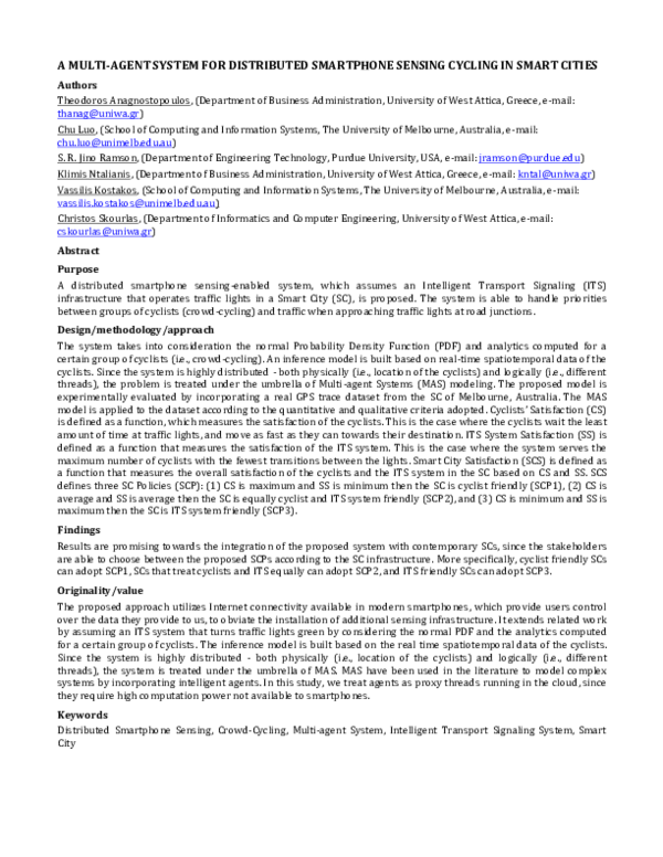 (PDF) A MULTI-AGENT SYSTEM FOR DISTRIBUTED SMARTPHONE SENSING CYCLING IN SMART CITIES A MULTI ...