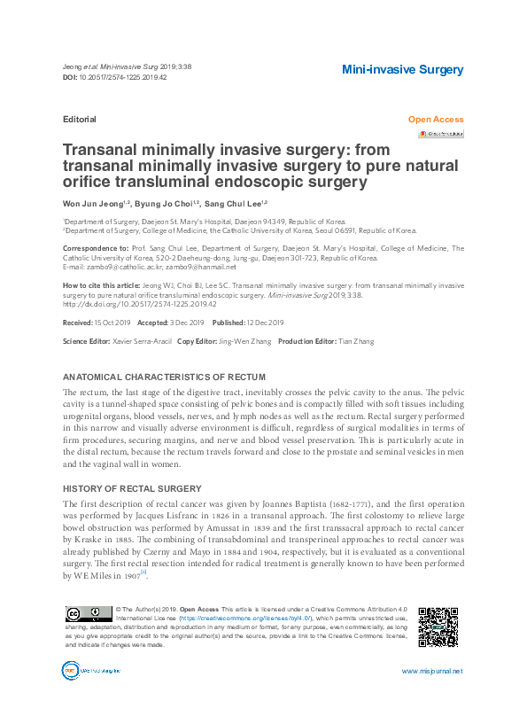 (PDF) Transanal minimally invasive surgery: from transanal minimally invasive surgery to pure ...