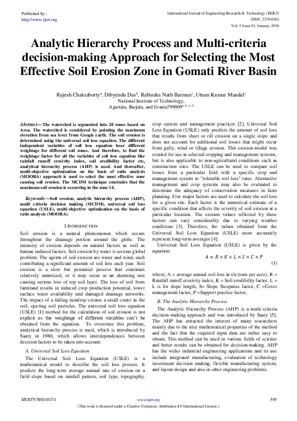 (PDF) AHP and MOORA for Soil Erosion Zone Selection in Gomati
