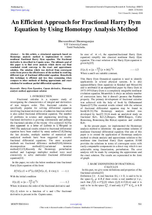 Pdf Ijert An Efficient Approach For Fractional Harry Dym Equation By Using Homotopy Analysis