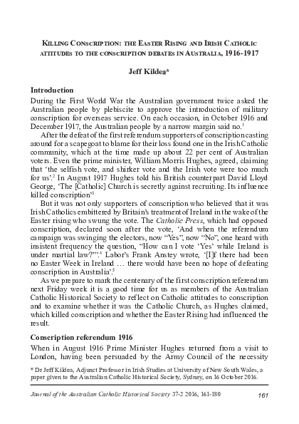 (PDF) Killing Conscription: The Easter Rising and Irish Catholic ...