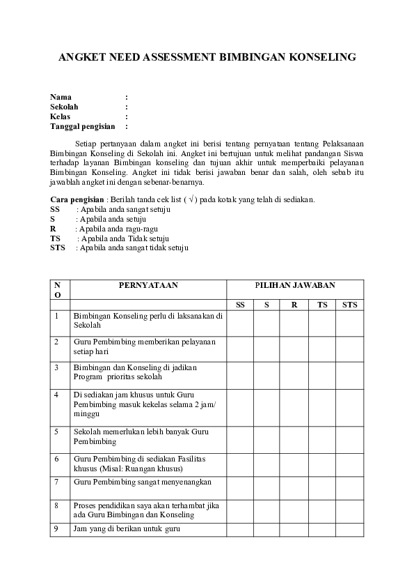 (DOC) ANGKET NEED ASSESSMENT BIMBINGAN KONSELING