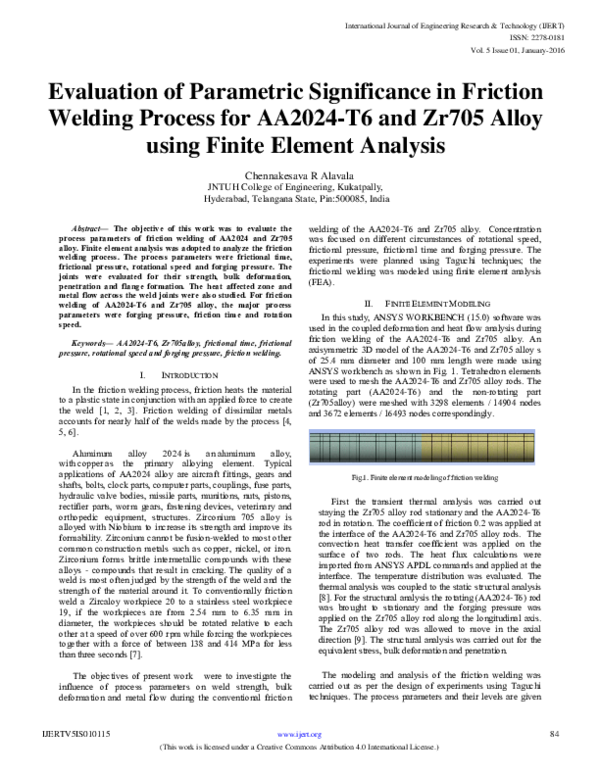 (PDF) IJERT-Evaluation of Parametric Significance in Friction Welding Process for AA2024-T6 and ...