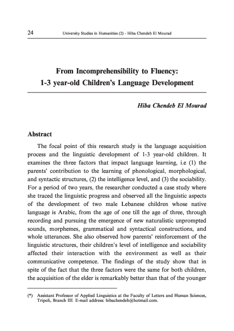 (PDF) From incomprehensibility to fluency: 1-3 year-old children’s ...