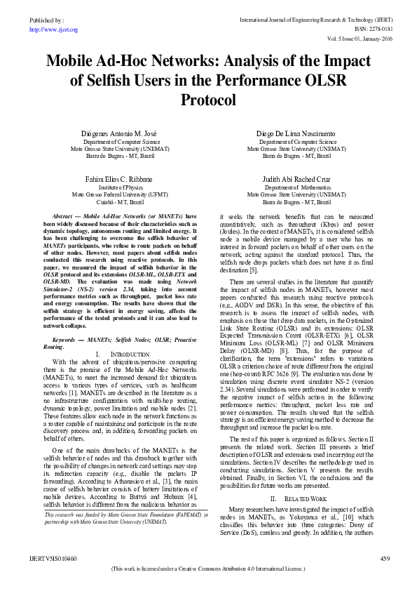 (PDF) IJERT-Mobile Ad-Hoc Networks: Analysis of the Impact of Selfish Users in the Performance ...