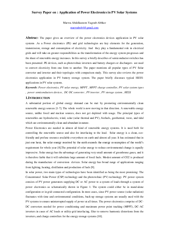 (PDF) Survey Paper on : Application of Power Electronics in PV Solar ...