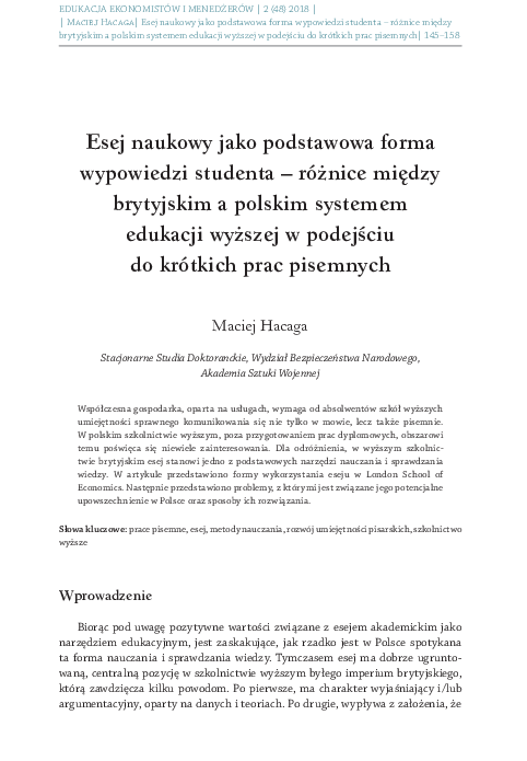 (PDF) Esej naukowy jako podstawowa forma wypowiedzi studenta-różnice między brytyjskim a polskim ...