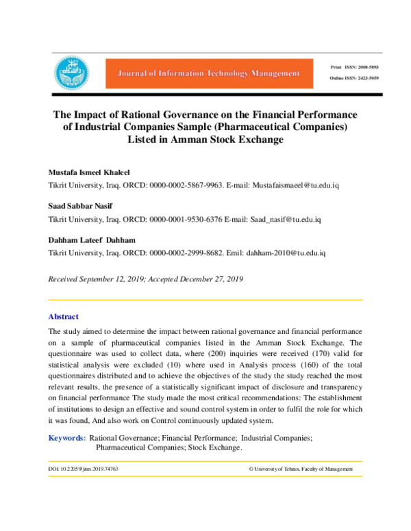 (PDF) The Impact of Rational Governance on the Financial Performance of ...