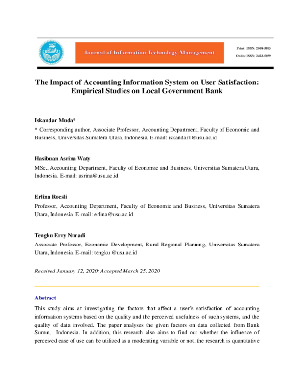 (PDF) The Impact of Accounting Information System on User Satisfaction ...
