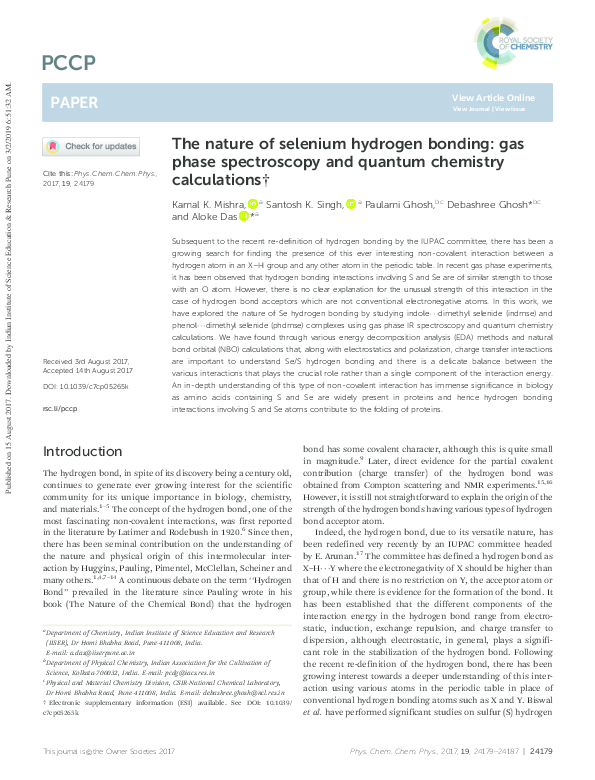 (PDF) The nature of selenium hydrogen bonding: gas phase spectroscopy ...