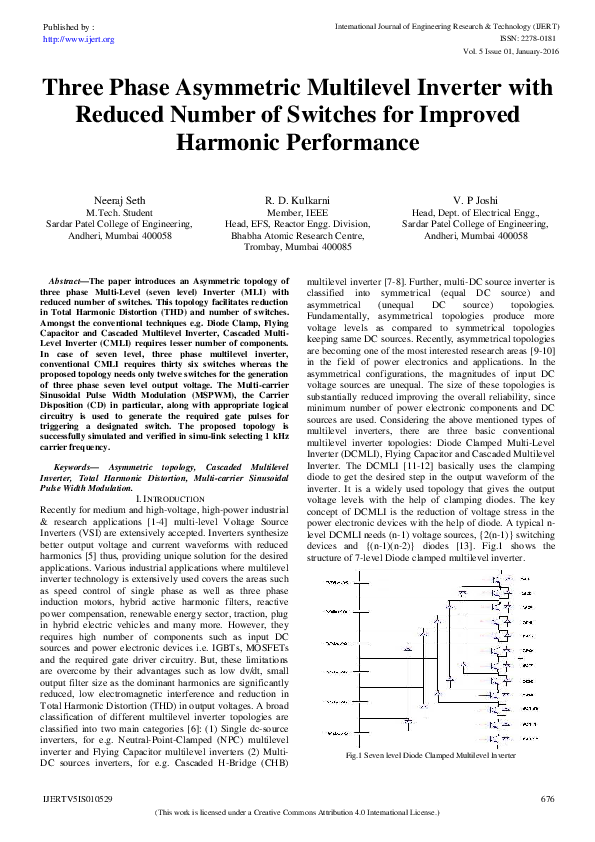 Pdf Analysis Of 7 Level Cascaded And Mldcli With Sinusoidal Pwm And Modified Reference Pwm Control