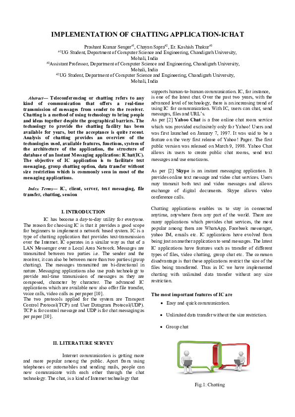 (PDF) IMPLEMENTATION OF CHATTING APPLICATION-ICHAT