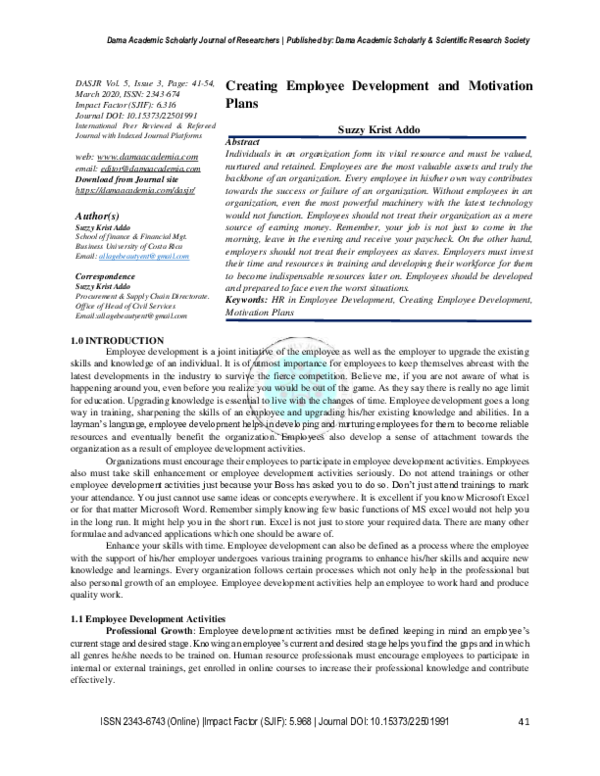(PDF) Creating Employee Development and Motivation Plans