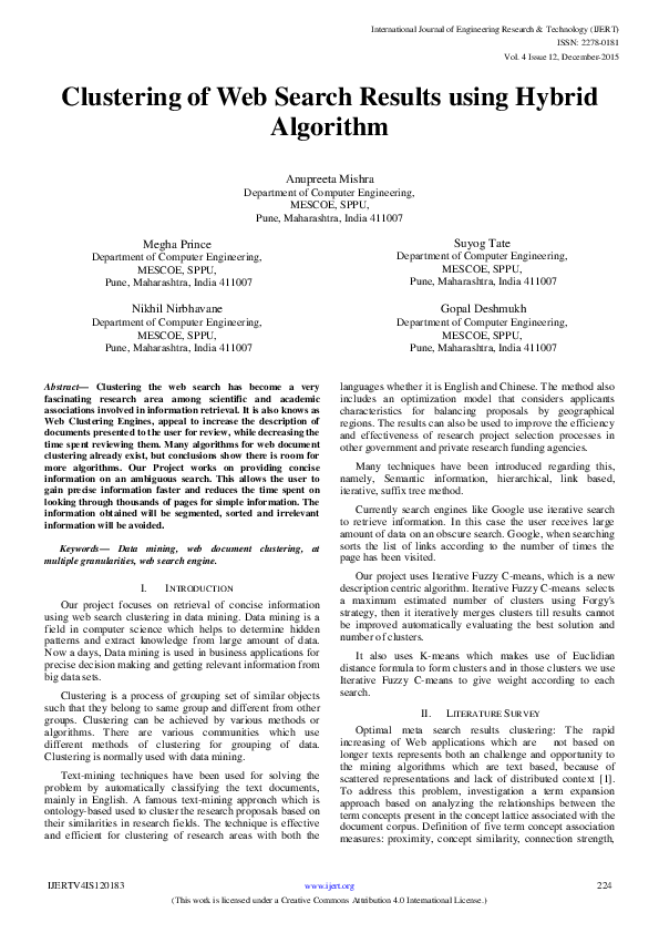 Pdf Ijert Clustering Of Web Search Results Using Hybrid Algorithm 5176