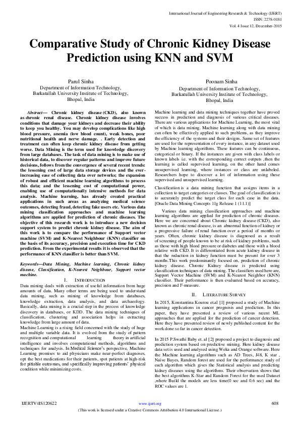 (PDF) IJERT-Comparative Study of Chronic Kidney Disease Prediction ...