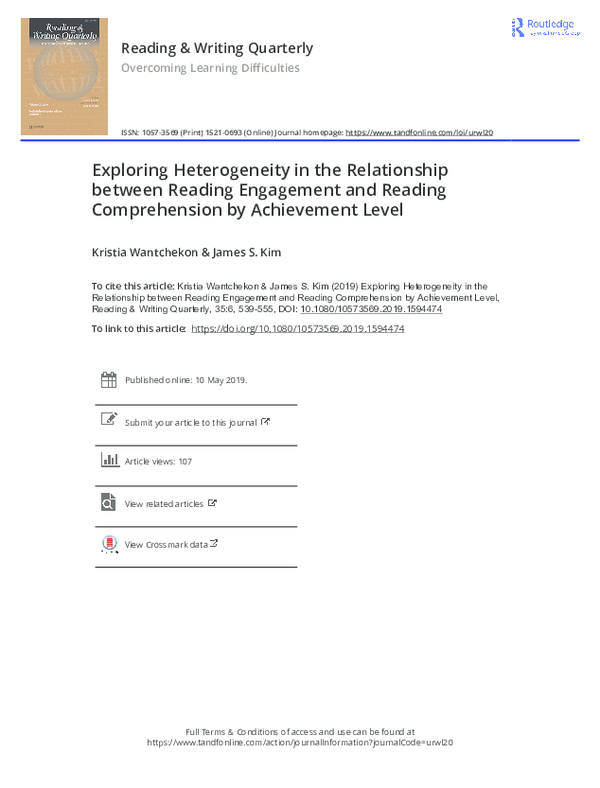 (PDF) Exploring Heterogeneity in the Relationship between Reading Engagement and Reading ...