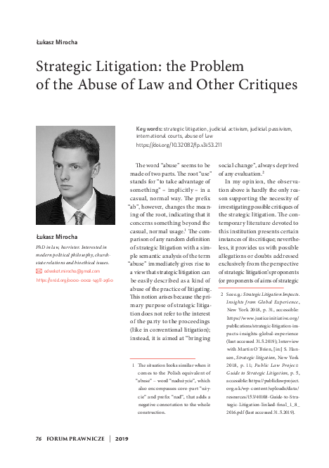 (PDF) Strategic Litigation: the Problem of the Abuse of Law and Other ...