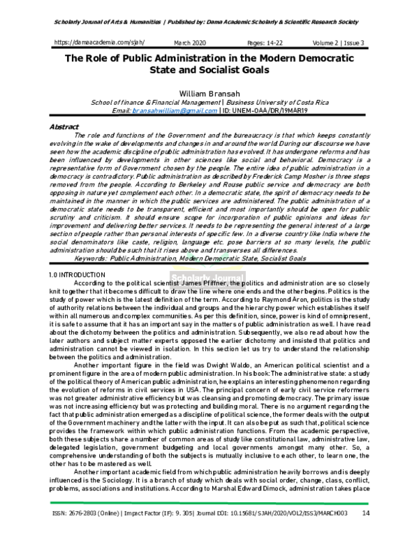 (PDF) IMPORTANCE AND ROLE OF PUBLIC ADMINISTRATION IN MODERN STATE ...