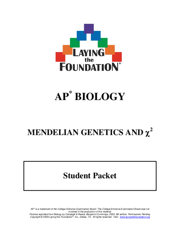 (PDF) AP * BIOLOGY MENDELIAN GENETICS AND χ 2 Student Packet
