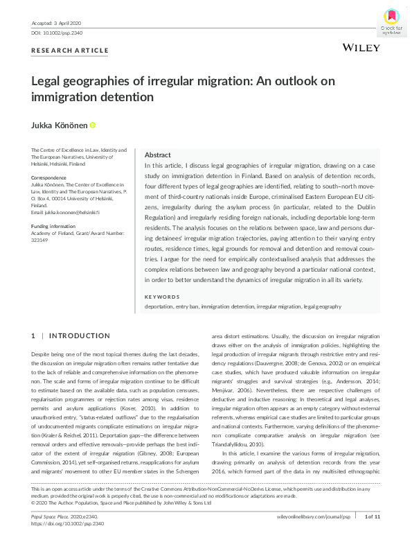 (PDF) Legal geographies of irregular migration: An outlook on ...