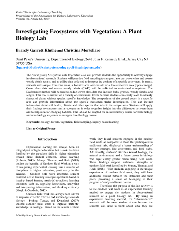 (PDF) Investigating Ecosystems with Vegetation: A Plant Biology Lab