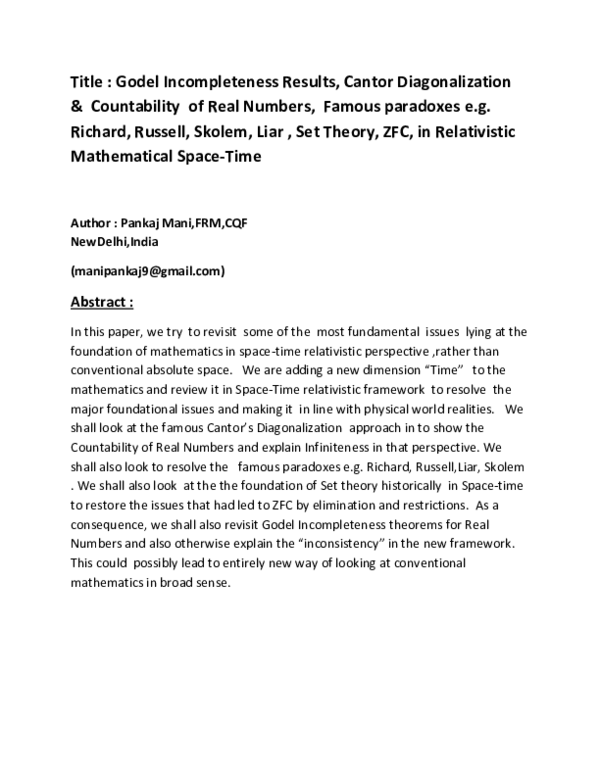 (PDF) Title : Godel Incompleteness Results, Cantor Diagonalization ...