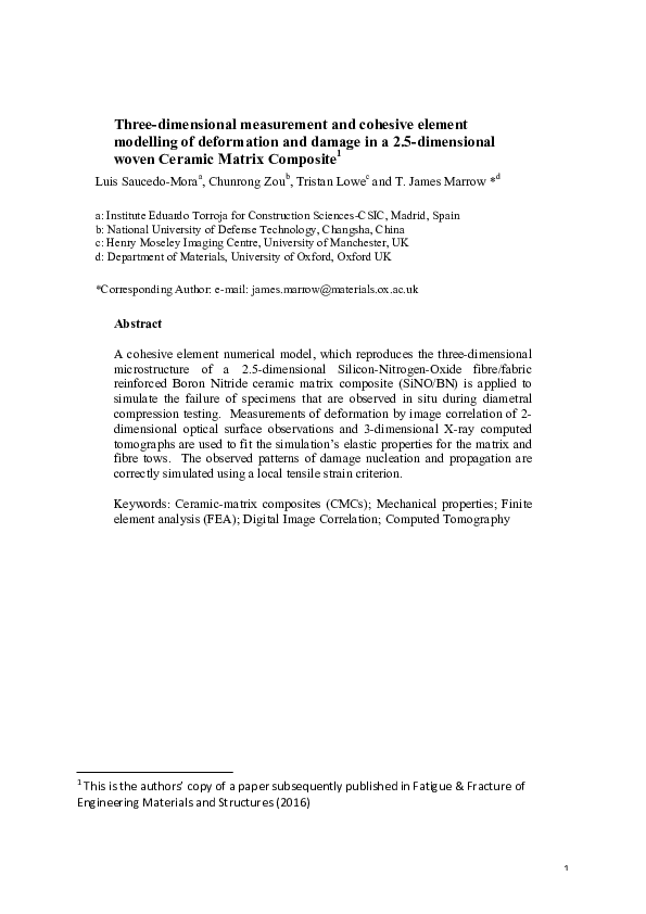 (PDF) Three-dimensional measurement and cohesive element modelling of deformation and damage in ...