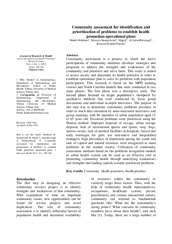 (PDF) Community assessment for identification and prioritization of ...