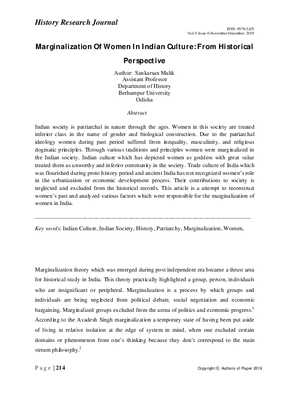 (PDF) P a g e | 214 Marginalization Of Women In Indian Culture: From ...