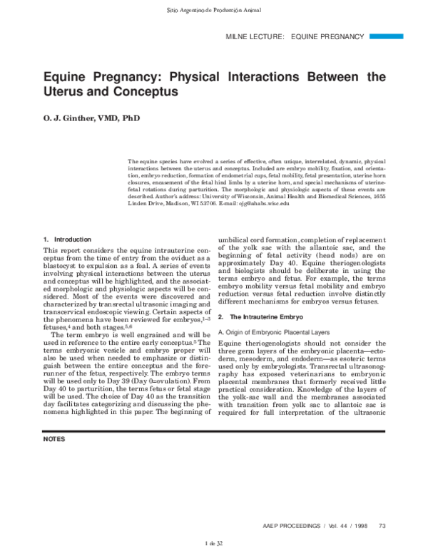 (PDF) Equine Pregnancy: Physical Interactions Between the Uterus and ...