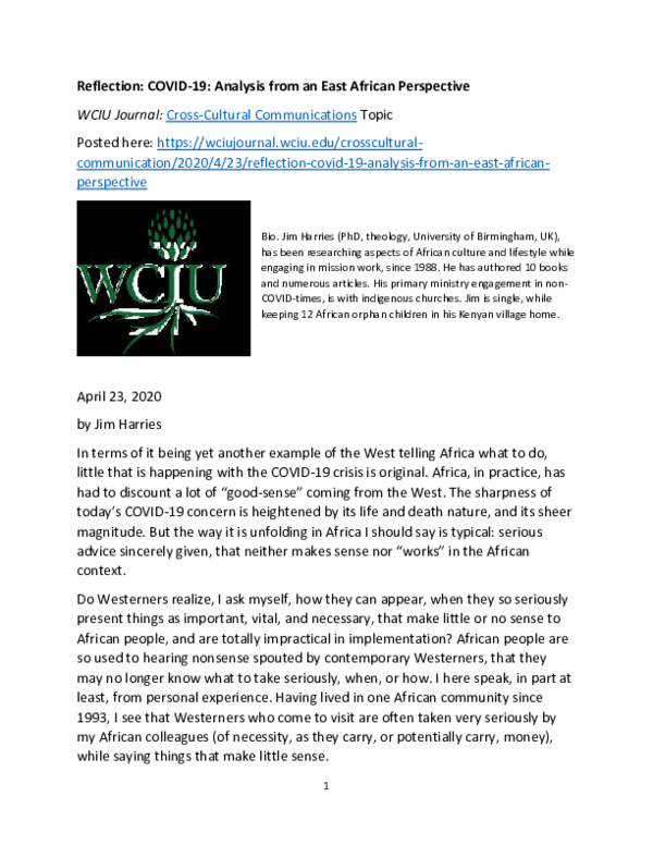 (PDF) Reflection: COVID-19: Analysis from an East African Perspective