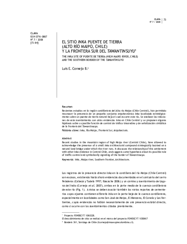 (PDF) El sitio inka Puente de Tierra (Alto rio Maipo, Chile) y la ...