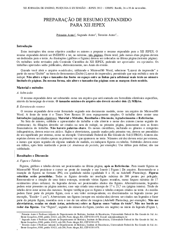 (DOC) PREPARAÇÃO DE RESUMO EXPANDIDO PARA XII JEPEX