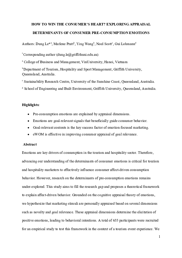 (DOC) How to win the consumer’s heart? Exploring appraisal determinants ...