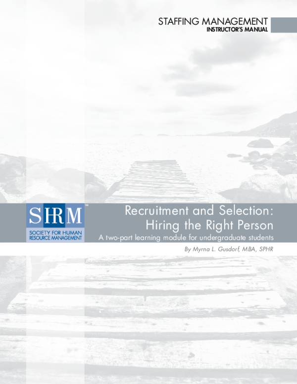 (PDF) Recruitment and Selection: Hiring the Right Person A two-part ...