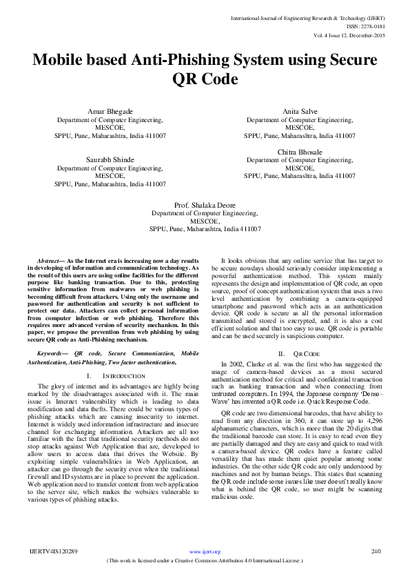 (PDF) IJERT-Mobile based Anti-Phishing System using Secure QR Code