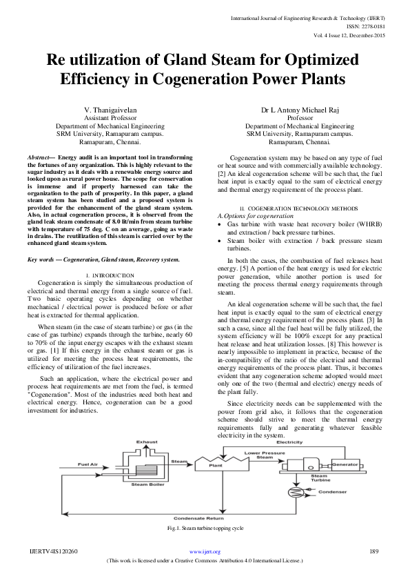 (PDF) IJERT-Re utilization of Gland Steam for Optimized Efficiency in Cogeneration Power Plants