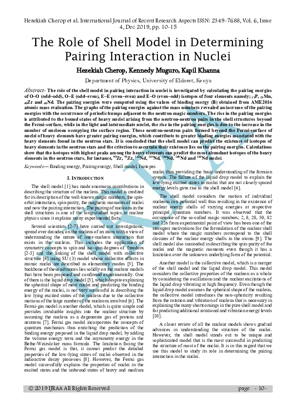 (PDF) The Role of Shell Model in Determining Pairing Interaction in Nuclei