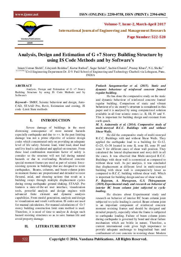 (PDF) Analysis, Design and Estimation of G +7 Storey Building Structure ...