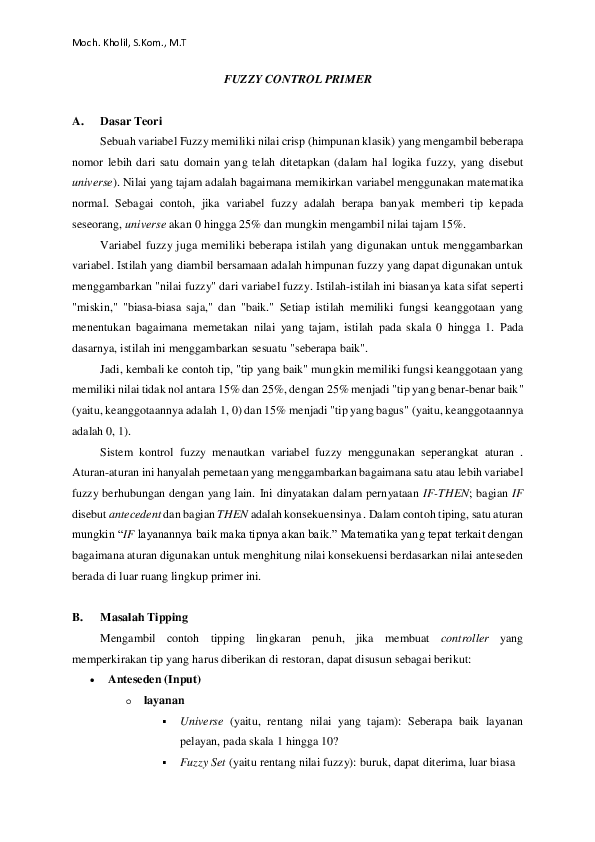 (PDF) Fuzzy Control Primer - Tipping Problem