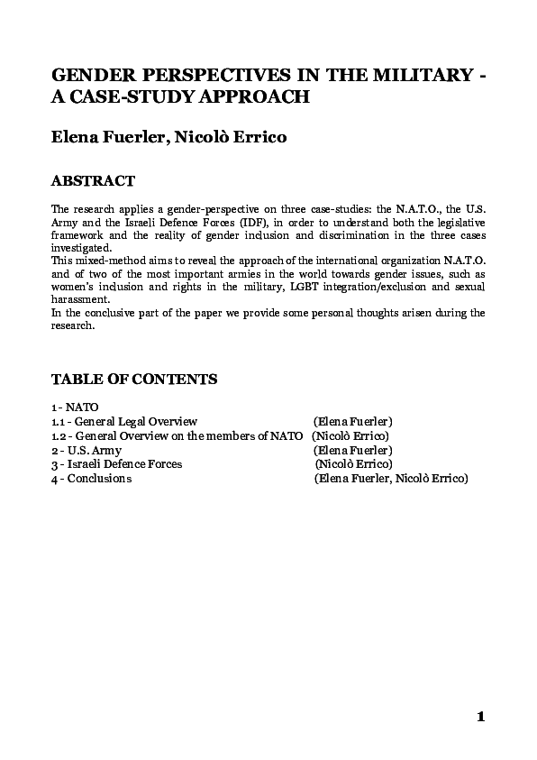 (PDF) Gender Perspectives in the Military - A Case-Study Approach