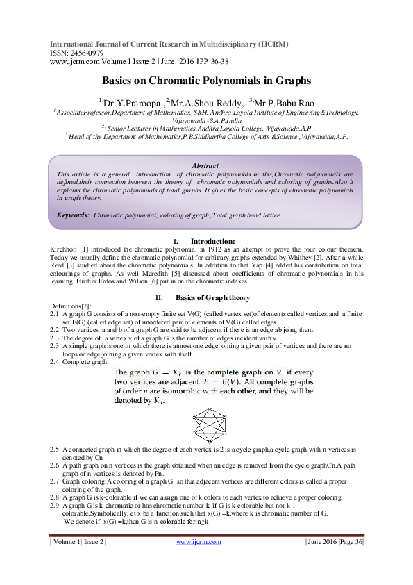 (PDF) Basics on Chromatic Polynomials in Graphs