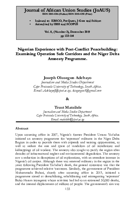 (PDF) Nigerian Experience with Post-Conflict Peacebuilding: Examining ...