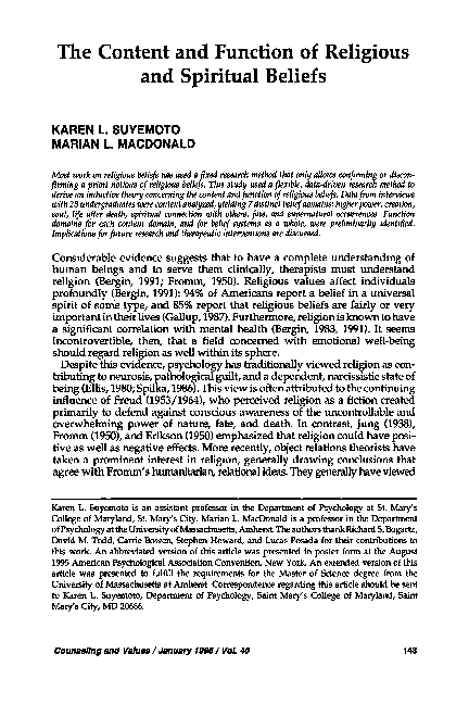 (PDF) The Content and Function of Religious and Spiritual Beliefs