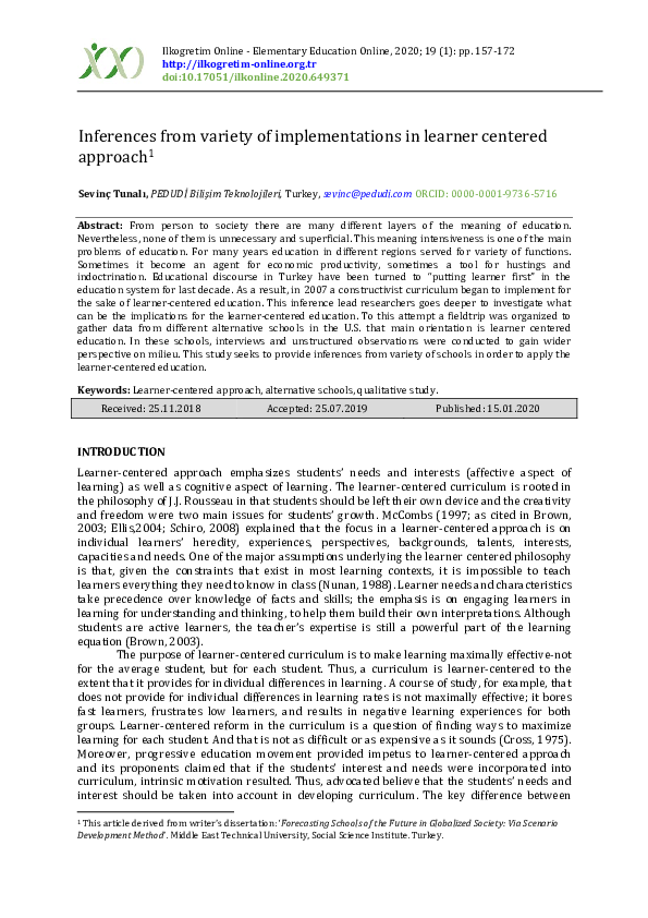 (PDF) Inferences from variety of implementations in learner centered approach