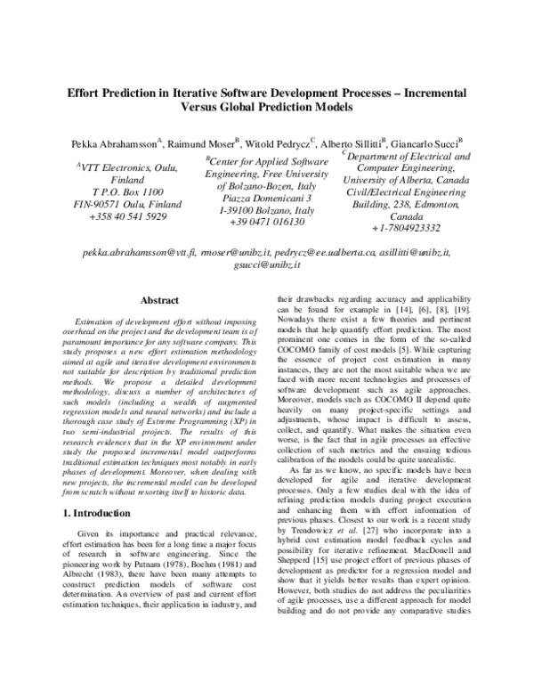 (PDF) Effort prediction in iterative software development processes ...