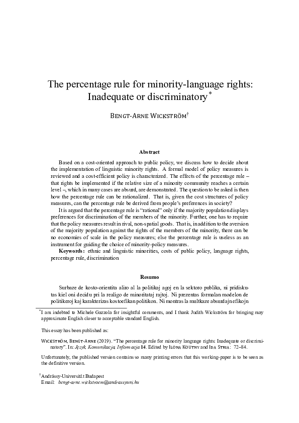 (PDF) The percentage rule for minority-language rights: Inadequate or ...